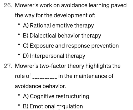 Solved Mowrer's work on avoidance learning paved the way for | Chegg.com