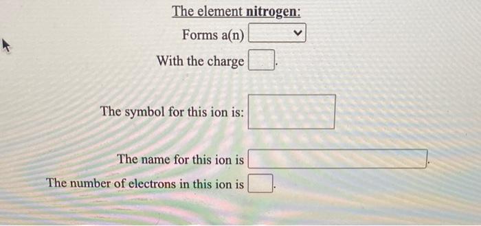 Solved The element nitrogen: Forms an) With the charge The | Chegg.com