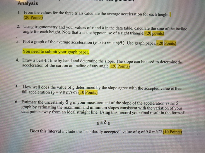 Solved Analysis 1. From the values for the three trials | Chegg.com