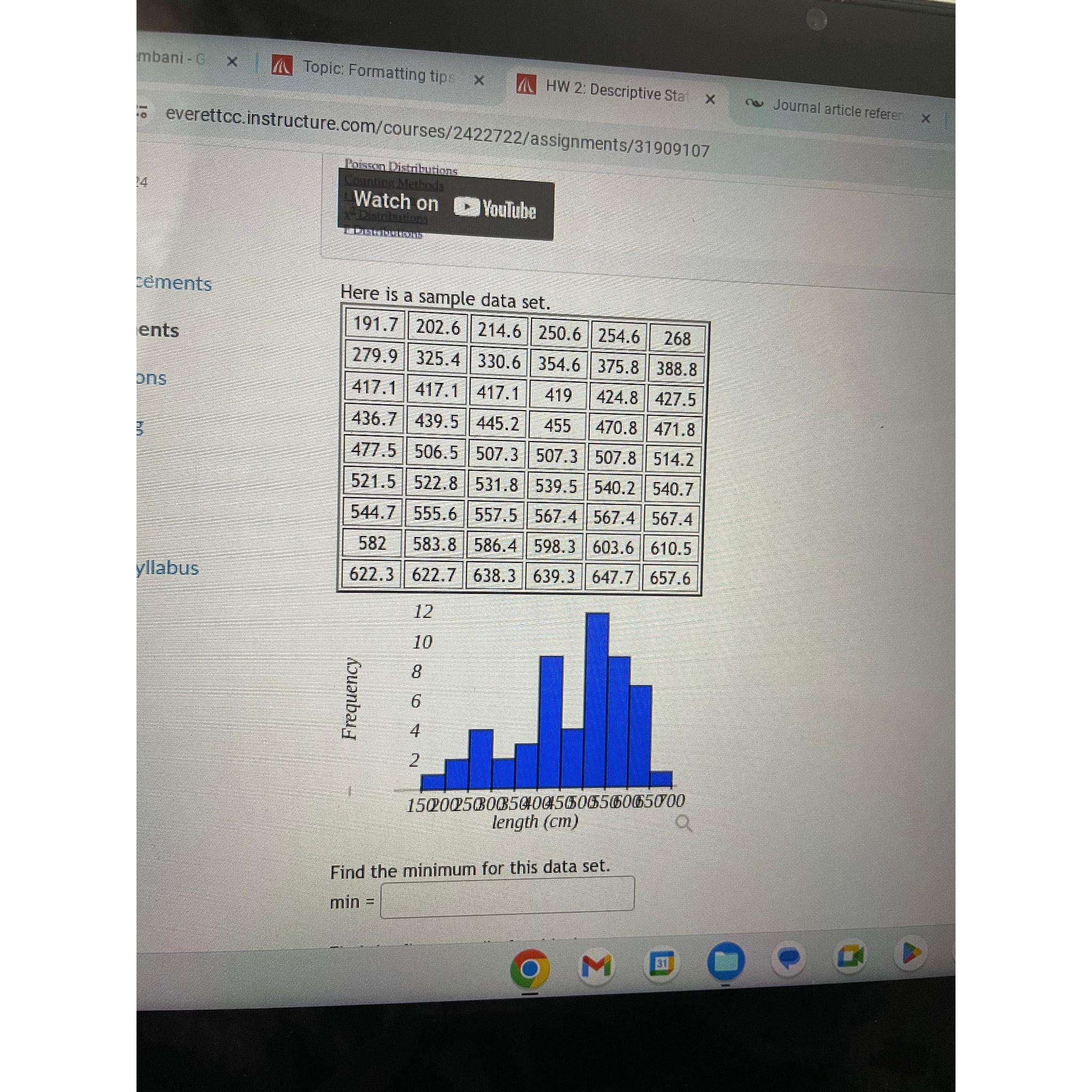 Solved Find the minimum for this data set.min =Find the | Chegg.com