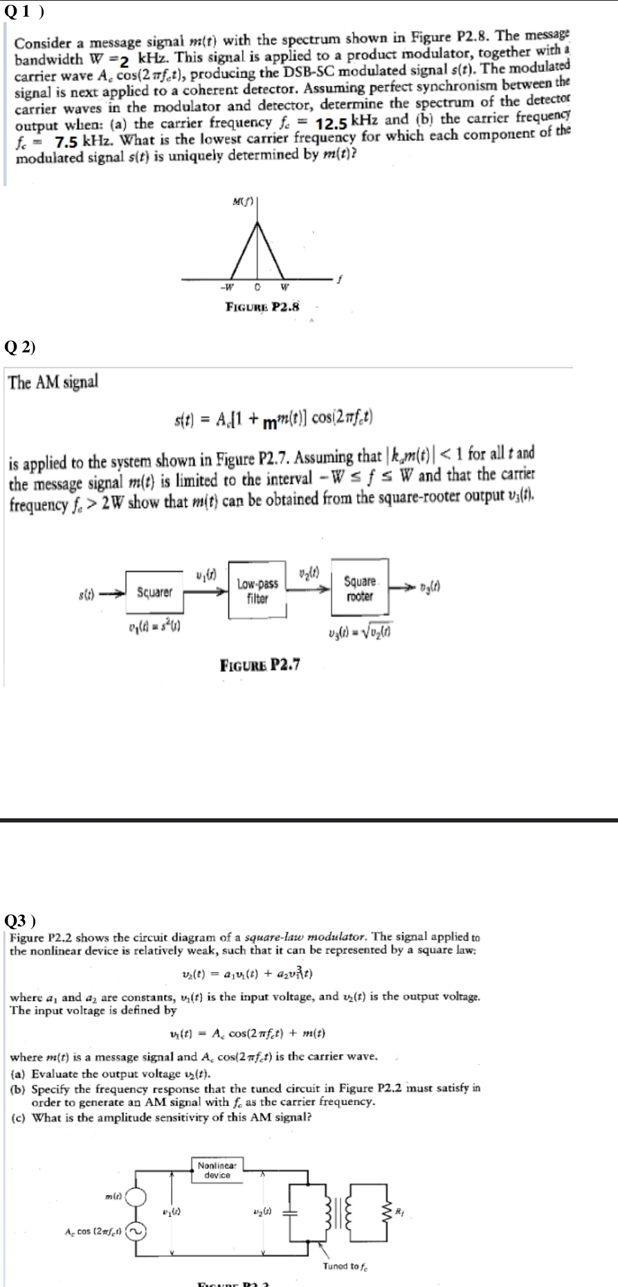 Solved Q 1 )Consider a message signal m(t) ﻿with the | Chegg.com