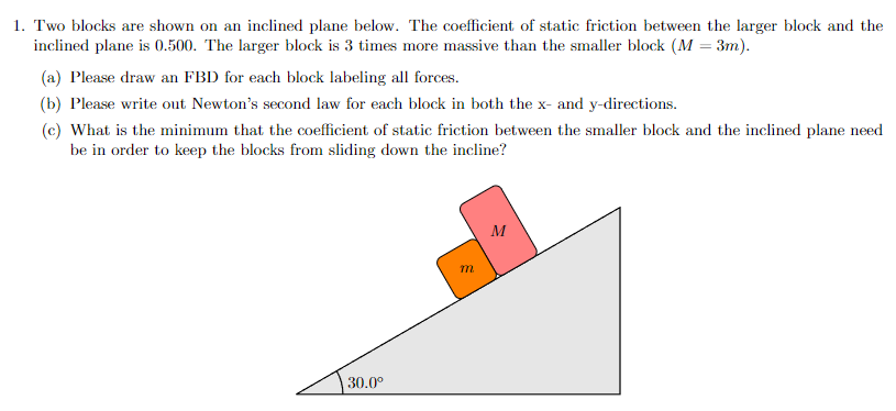 Solved Two blocks are shown on an inclined plane below. The | Chegg.com