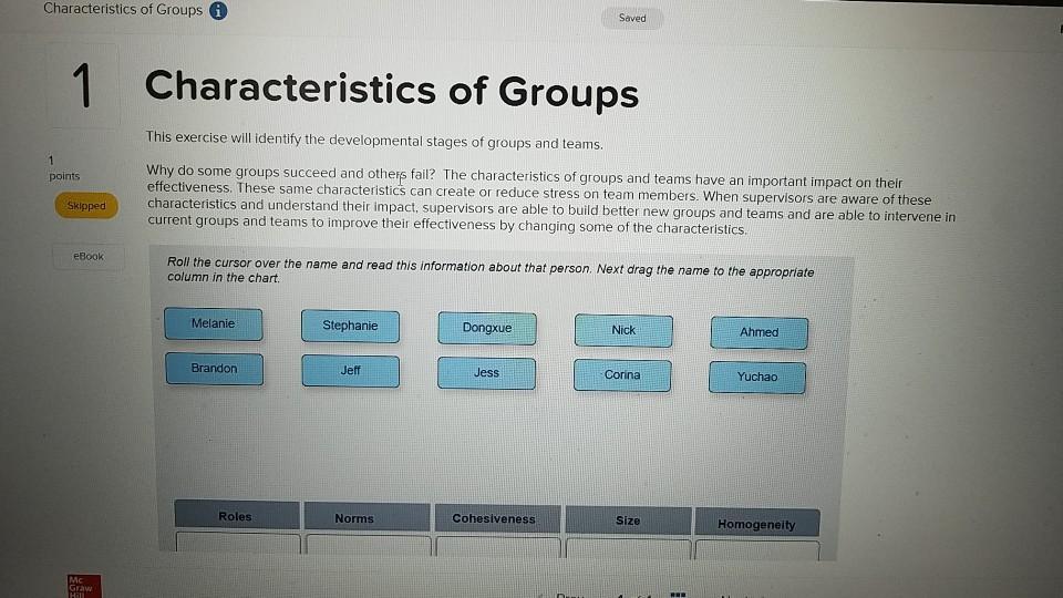 Characteristics of Groups i Saved 1 1 Characteristics | Chegg.com