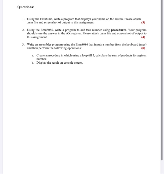Solved Questions 1 Using The Emu8086 Write A Program That