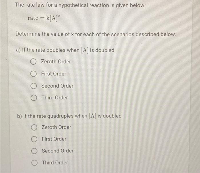 Solved The rate law for a hypothetical reaction is given | Chegg.com
