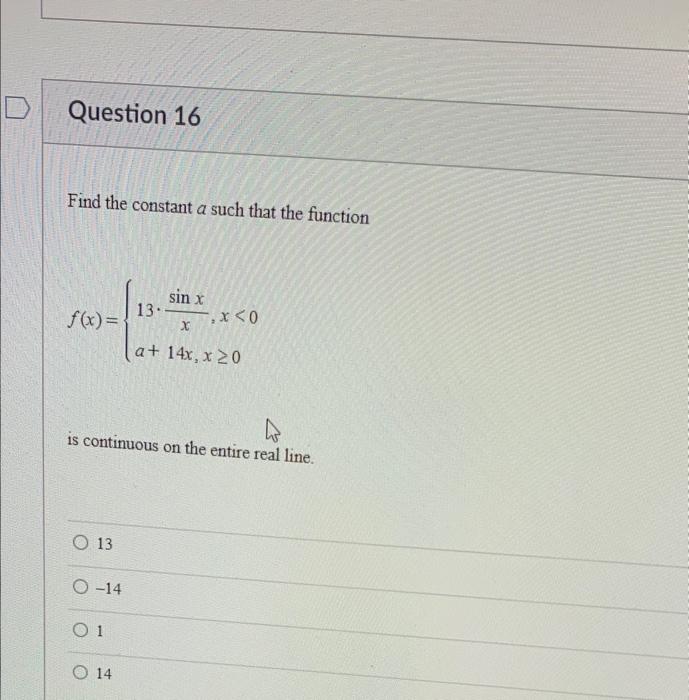 Solved Find the constant a such that the function | Chegg.com