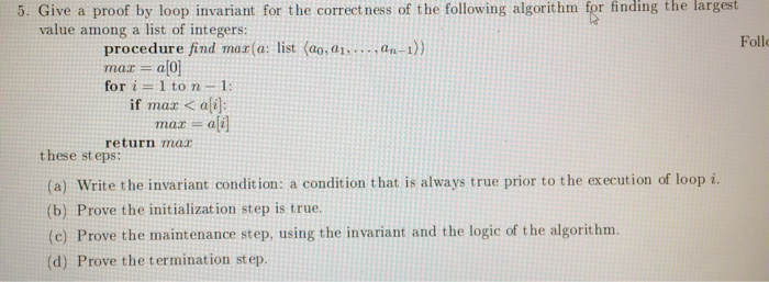 5. Give a proof by loop invariant for the correctness | Chegg.com