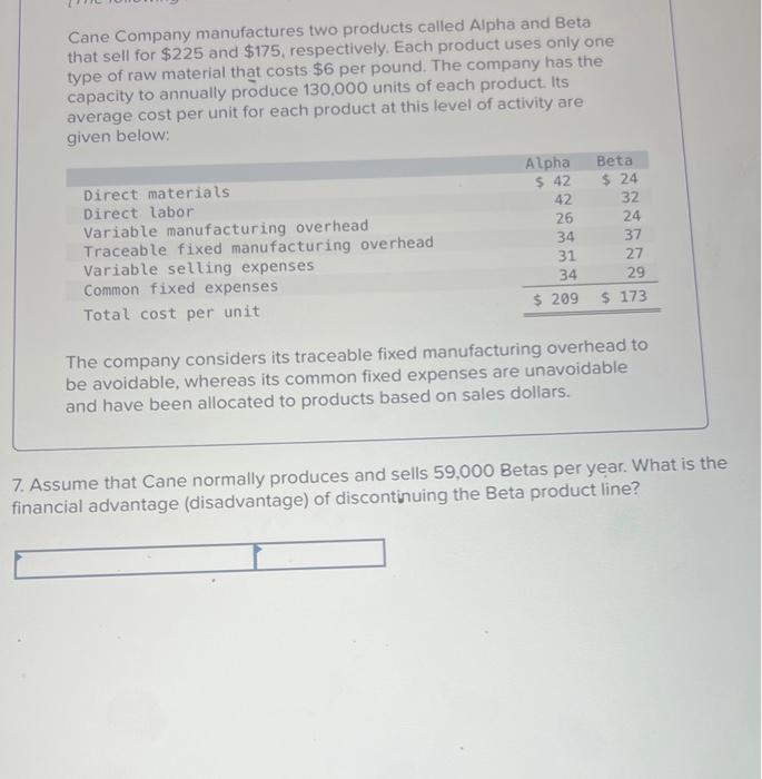 Solved Cane Company manufactures two products called Alpha | Chegg.com