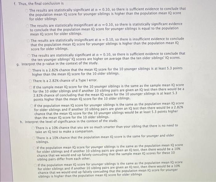 Solved On average is a younger sibling's IQ higher than the | Chegg.com