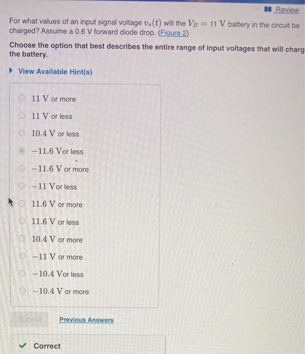 Solved Review For what values of an input signal voltage | Chegg.com