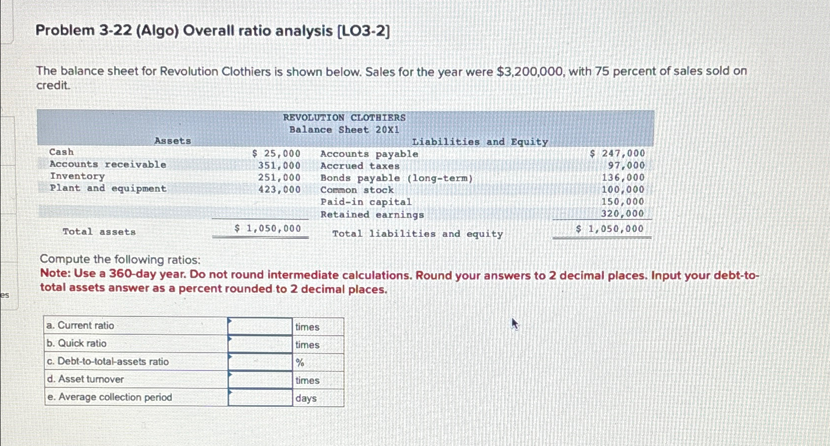 Solved Problem 3-22 (Algo) ﻿Overall ratio analysis | Chegg.com