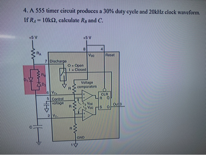 Solved 4. A 555 timer circuit produces a 30% duty cycle and | Chegg.com