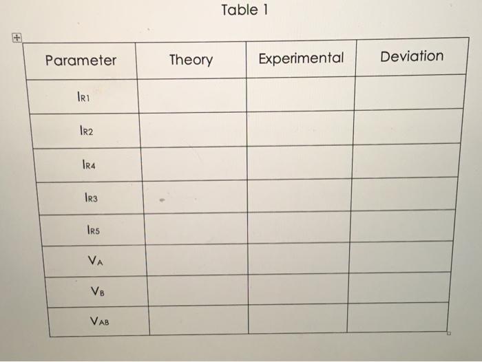 Solved A B R4 w *R1 R2 R3 R5 He E1 E2 Table 1 Parameter | Chegg.com