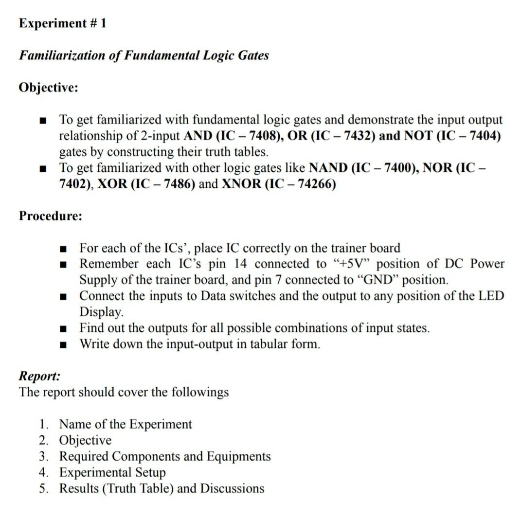 Solved Experiment #1 Familiarization of Fundamental Logic | Chegg.com