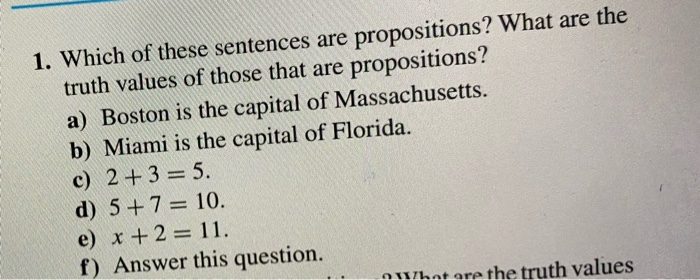 Solved 1. Which of these sentences are propositions? What | Chegg.com