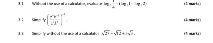 Solved 3.1 Without the use of a calculator, evaluate log2 - | Chegg.com