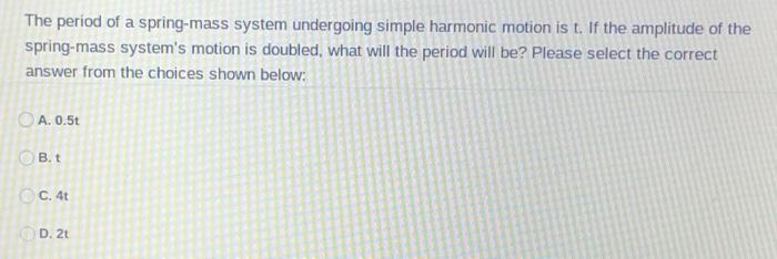 Solved The period of a spring-mass system undergoing simple | Chegg.com