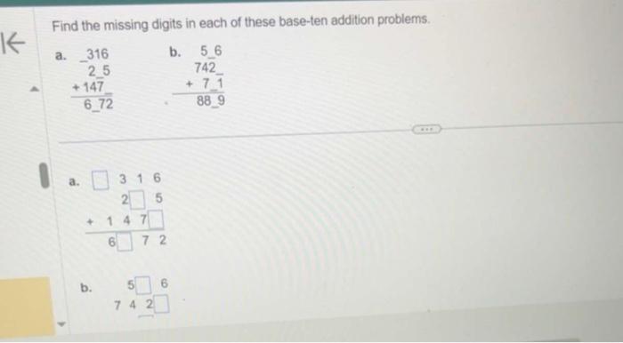 Solved K Find the missing digits in each of these base-ten | Chegg.com