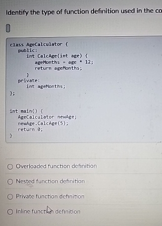 Solved Identify the type of function definition used in the | Chegg.com
