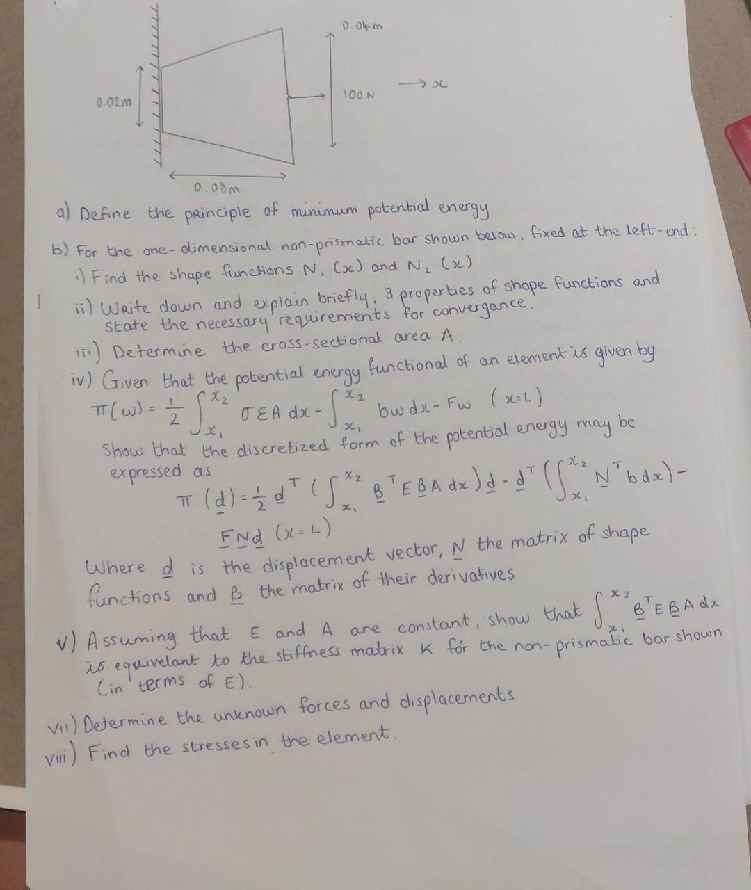 a) Define the principle of minimum potential energy | Chegg.com