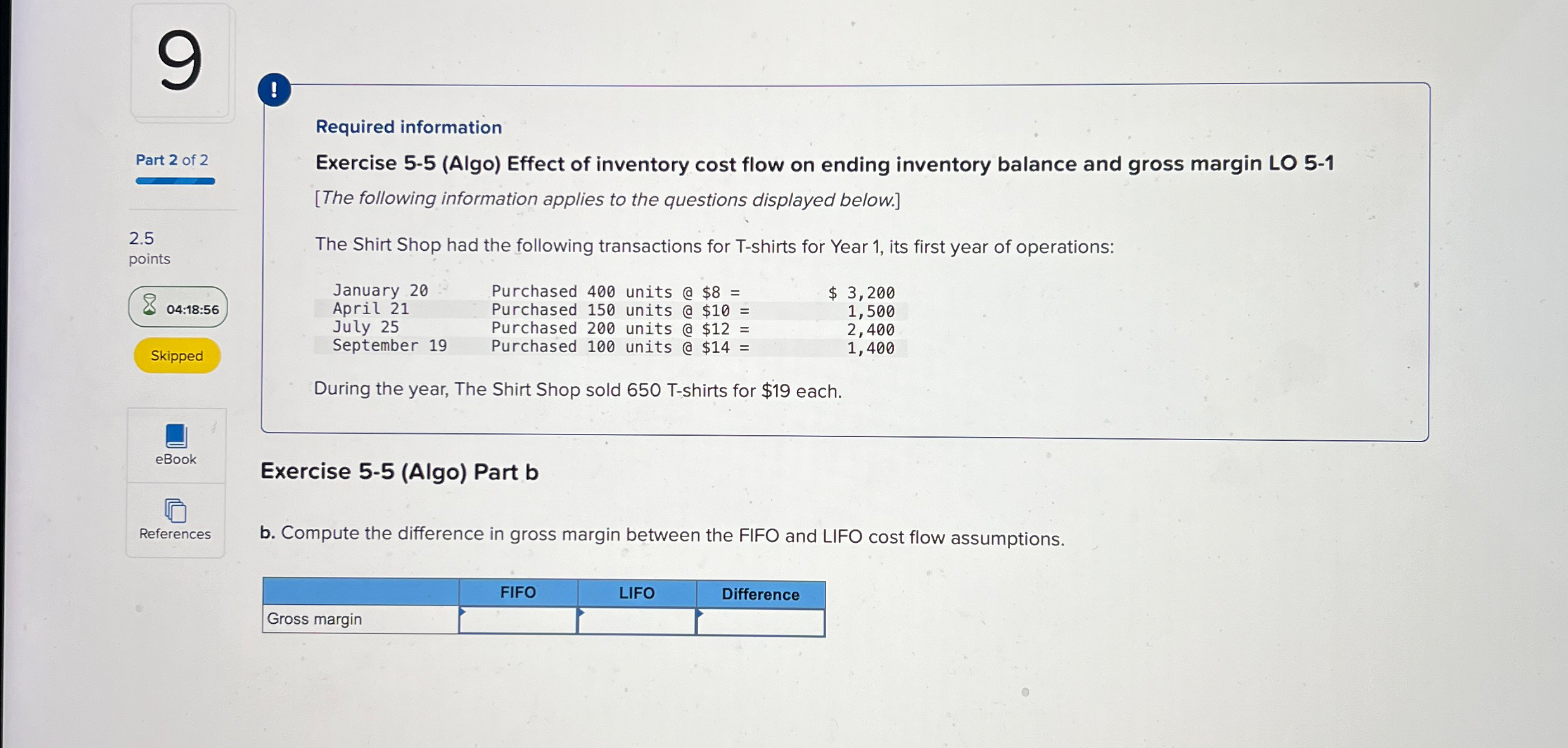 Solved !Part 2 of 2Required informationExercise 5-5 (Algo) | Chegg.com Solved !Part 2 of 2Required informationExercise 5-5 (Algo) | Chegg.com