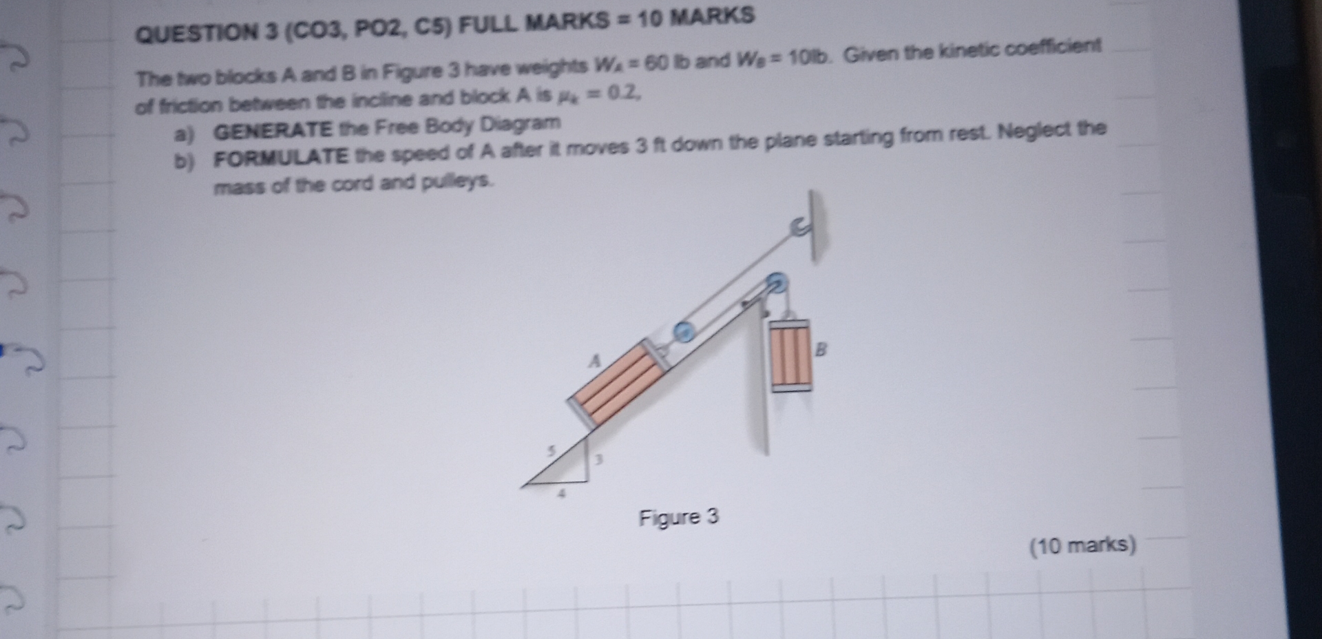 Solved The two blocks A and B ﻿in Figure 3 ﻿have weights | Chegg.com