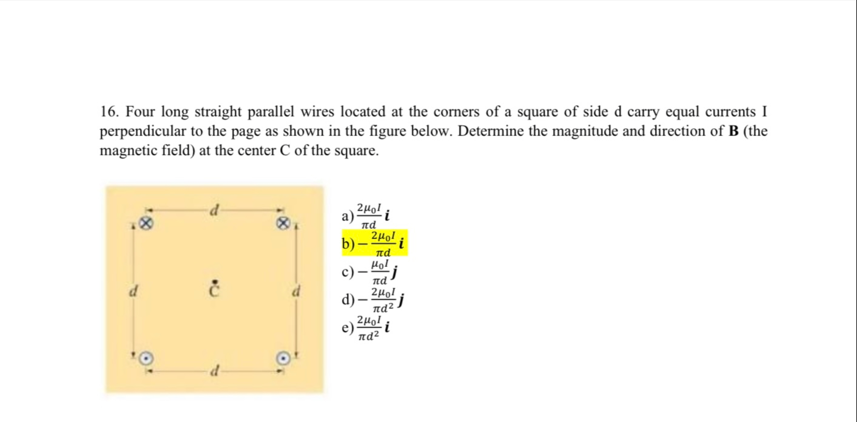 Solved Four long straight parallel wires located at the | Chegg.com