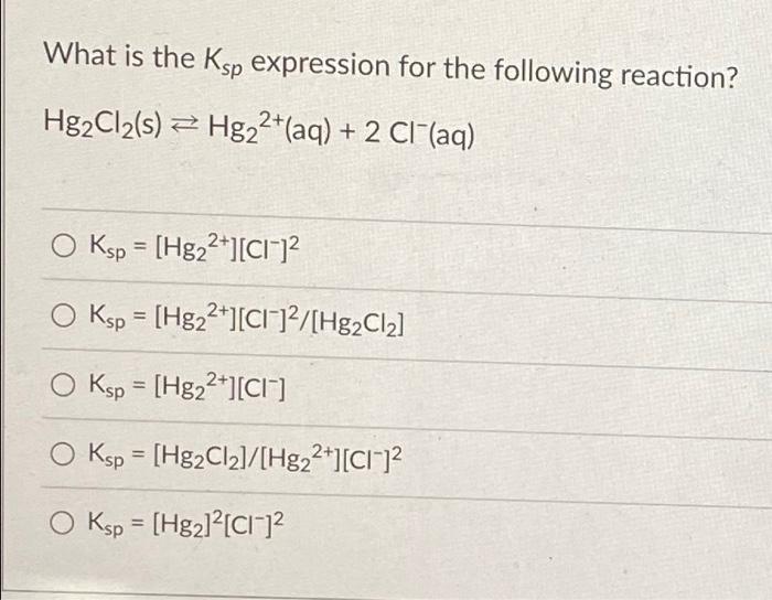 Solved What is the Ksp expression for the following | Chegg.com