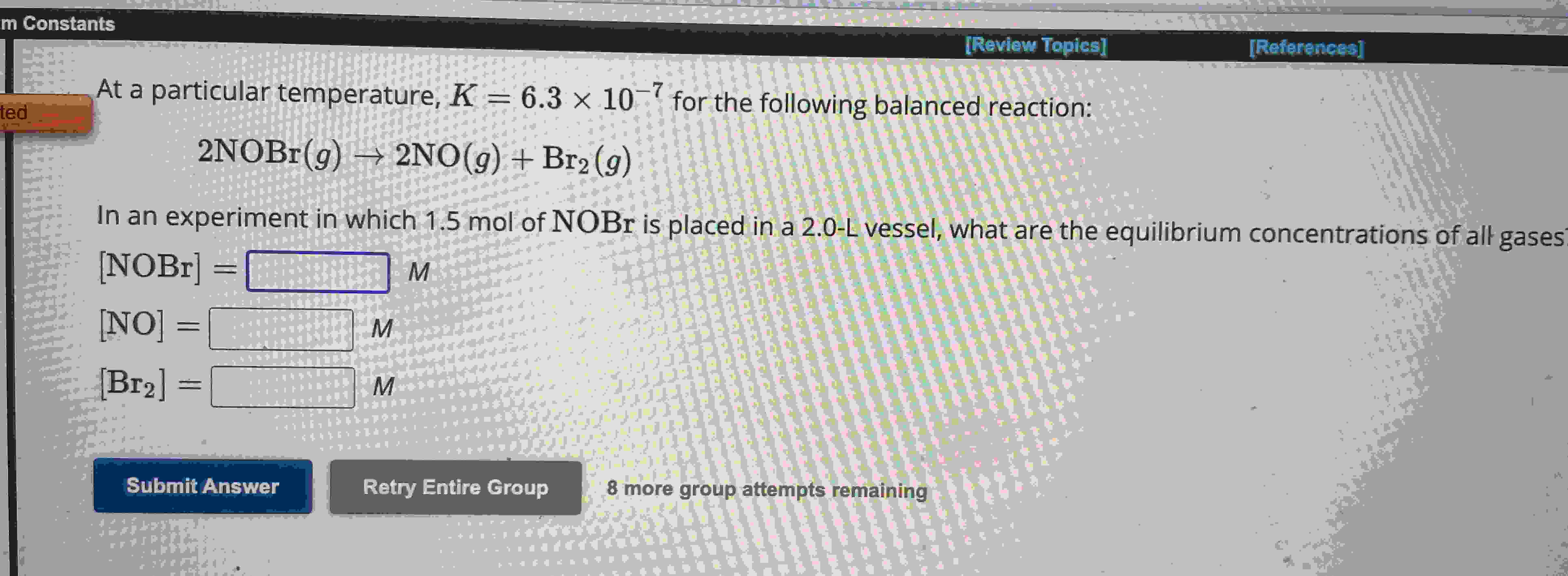 Solved At a particular temperature, K=6.3×10-7 ﻿for the | Chegg.com