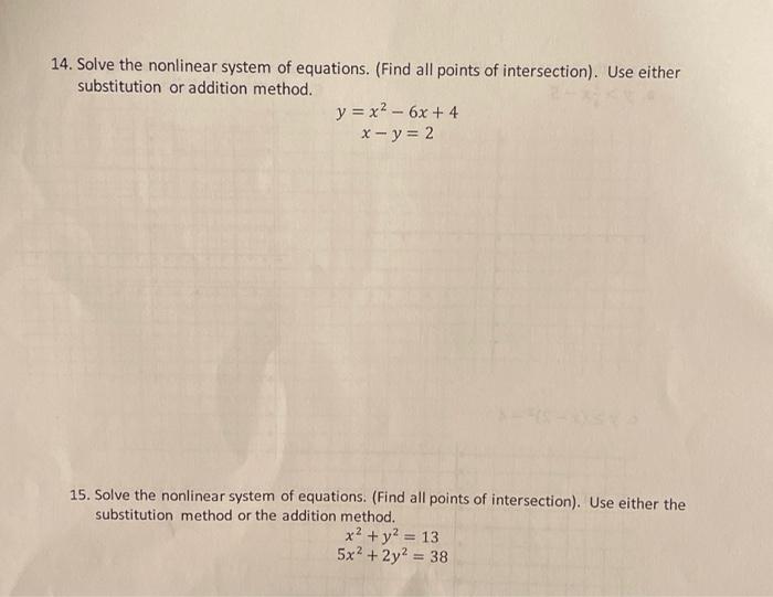Solved 14. Solve the nonlinear system of equations. (Find | Chegg.com