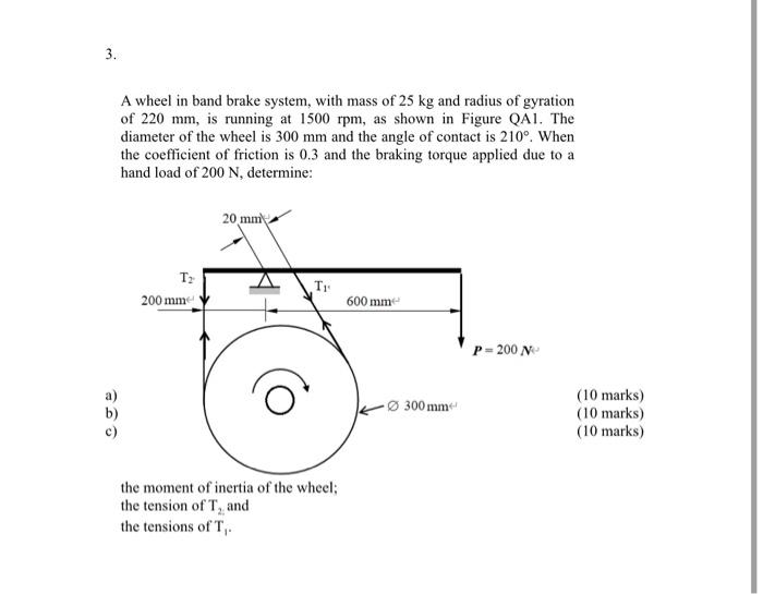 Solved A wheel in band brake system, with mass of 25 kg and | Chegg.com