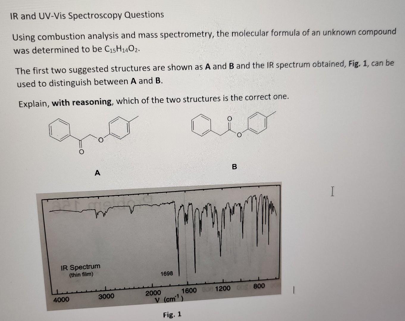 Solved IR and UV-Vis Spectroscopy Questions Using combustion | Chegg.com