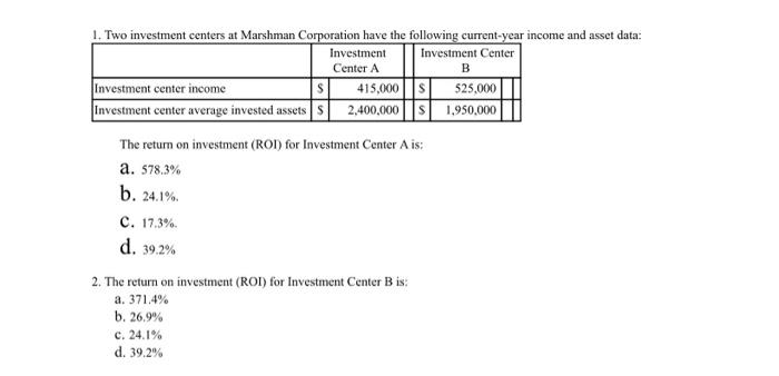 Solved ROI problems, please explain steps used. | Chegg.com