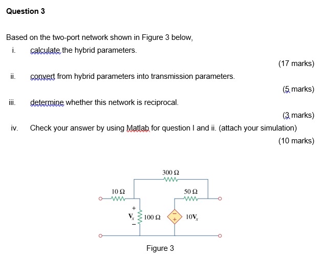 Solved Question 3Based on the two-port network shown in | Chegg.com