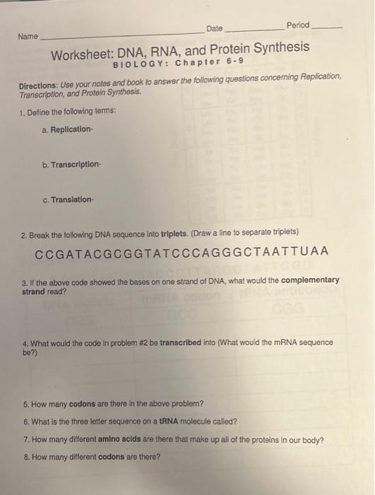 Solved GENETIC CODE WORKSHEET Given is a strand of DNA, fill | Chegg.com