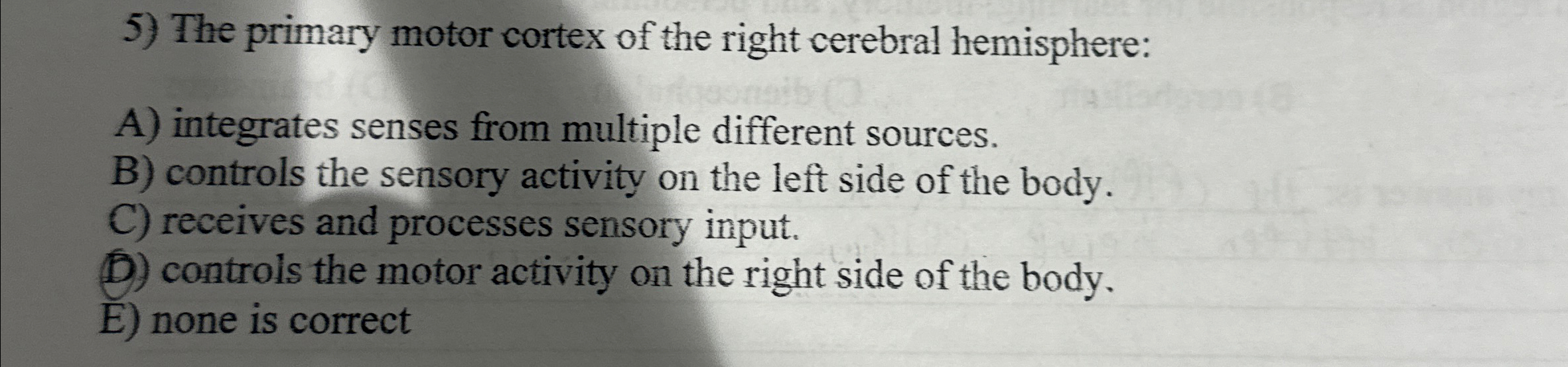 Solved The primary motor cortex of the right cerebral | Chegg.com