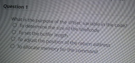 Solved Question 1What is the purpose of the 'offset' | Chegg.com