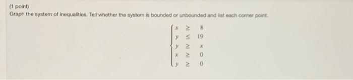 Solved (1 point) Graph the system of inequalities. Tell | Chegg.com