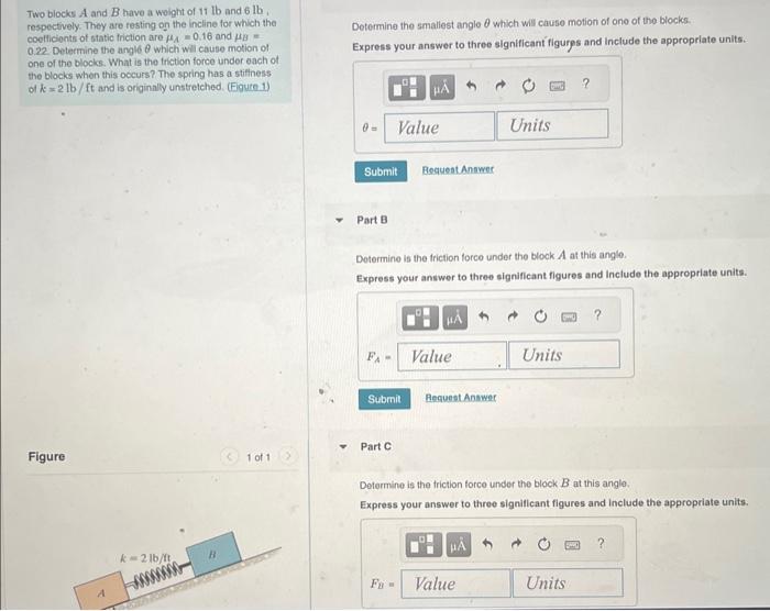 Two biocks A and B havo a woight of 11lb and 6lb, | Chegg.com