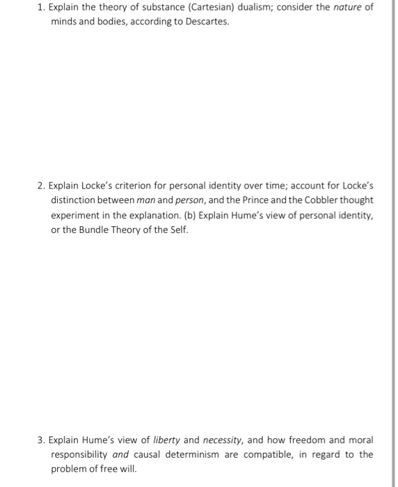 Solved 1. Explain the theory of substance (Cartesian) | Chegg.com
