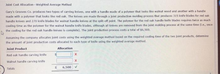 Solved Joint Cost Allocation-Weighted Average Method Gary's | Chegg.com