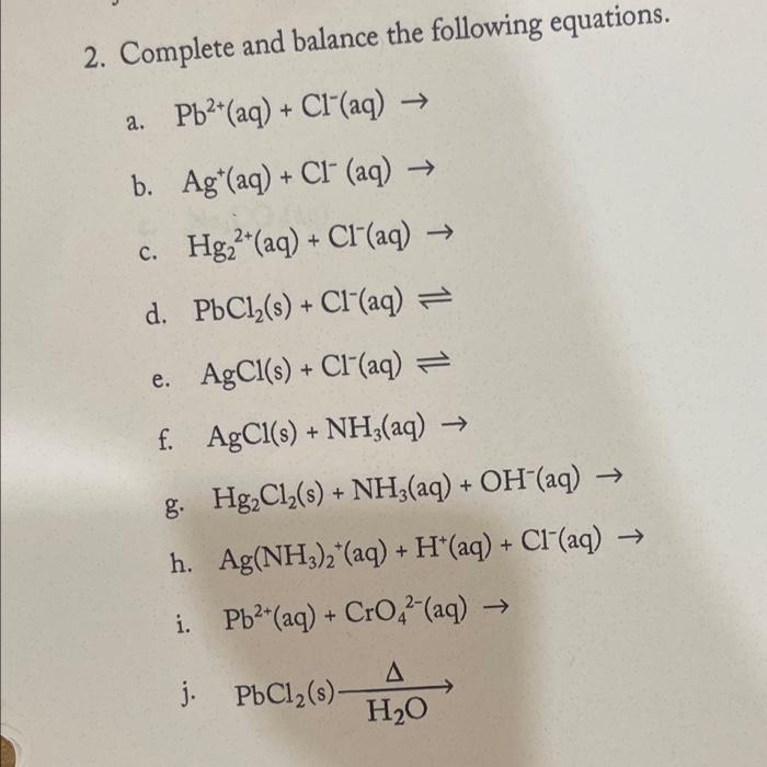 Solved 2. Complete and balance the following equations. a. | Chegg.com