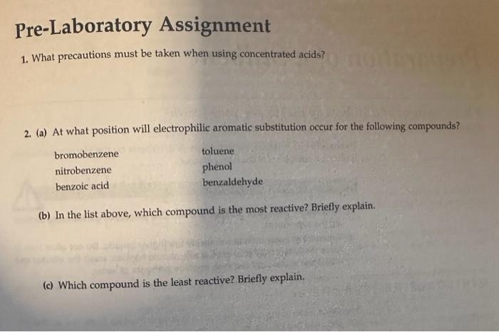 Solved Pre-Laboratory Assignment 1. What precautions must be | Chegg.com