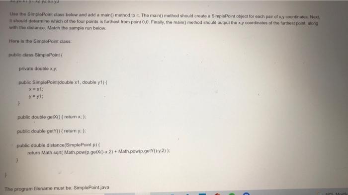 Solved Une the SimplePoint class below and add a main method | Chegg.com