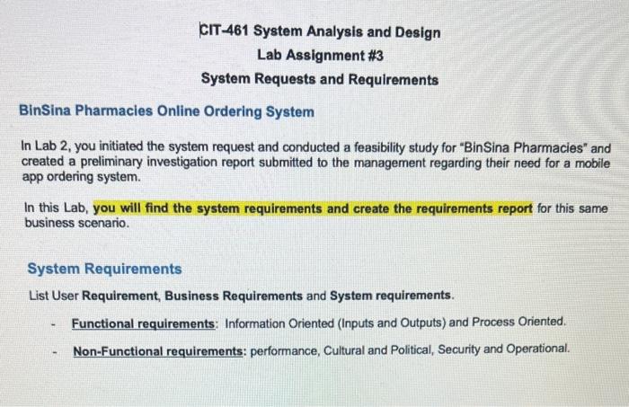 Solved CIT-461 System Analysis and Design Lab Assignment \#3 | Chegg.com