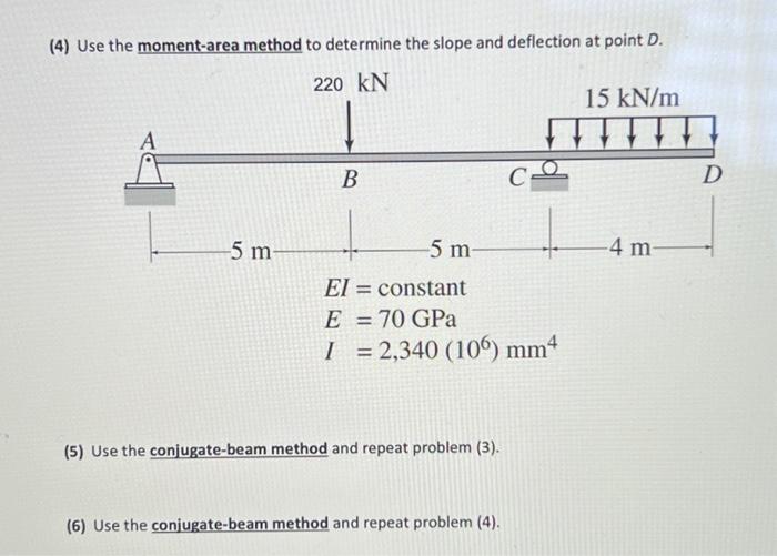 Solved (5) Use the conjugate-beam method and repeat problem | Chegg.com