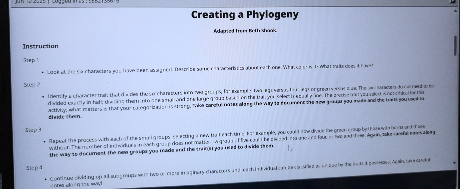Solved Creating a PhylogenyAdapted from Beth | Chegg.com