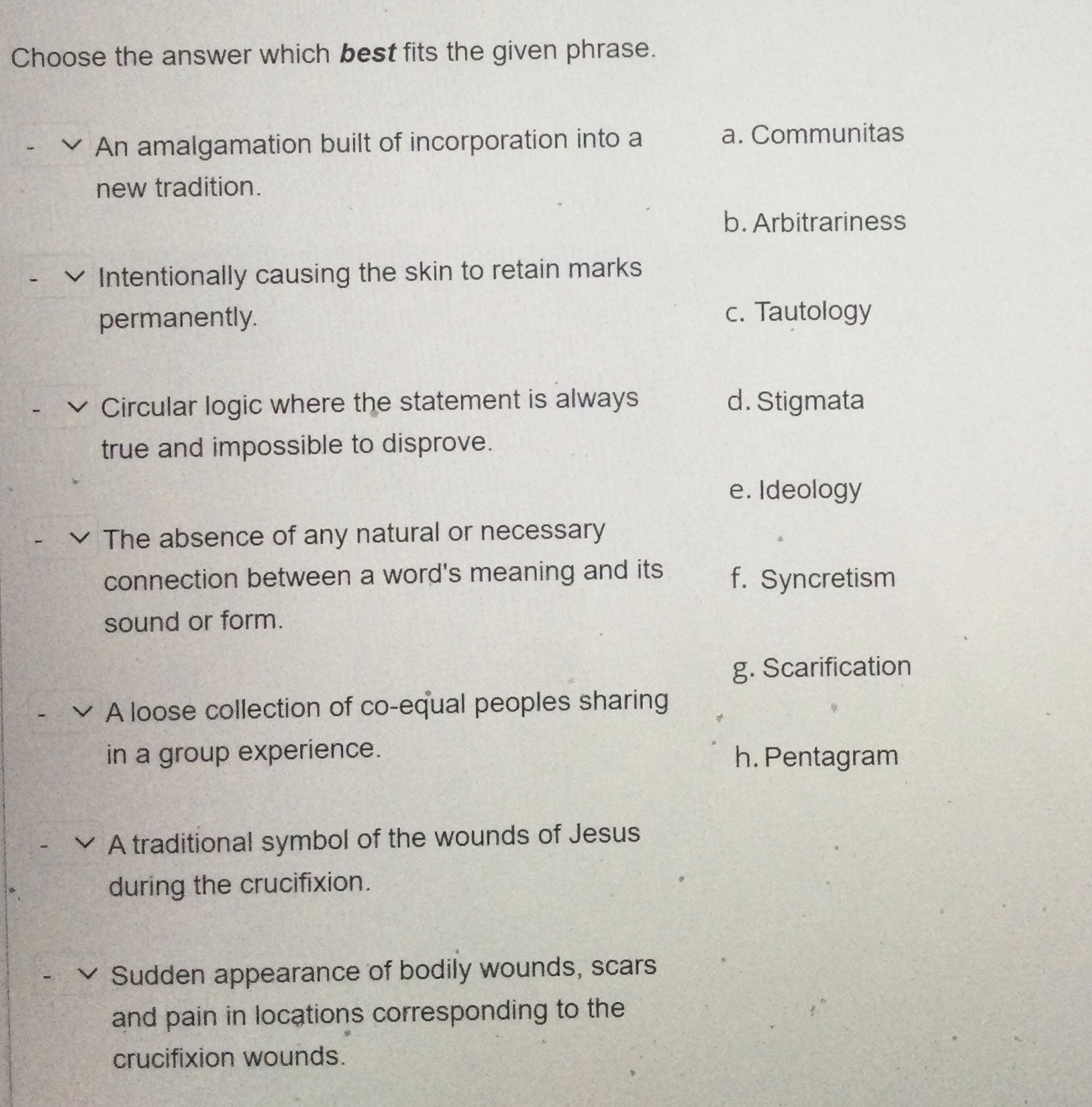 Solved Choose the answer which best fits the given phrase.vv | Chegg.com