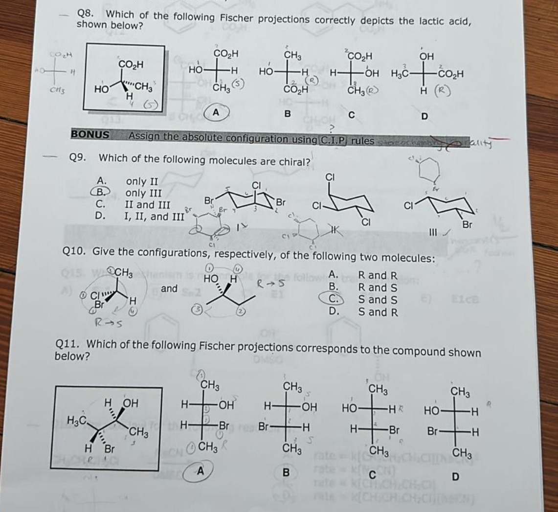 Solved Q8. ﻿Which of the following Fischer projections | Chegg.com