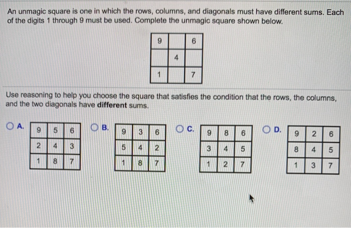 Solved An unmagic square is one in which the rows, columns, | Chegg.com